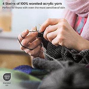 Arteza Acrylic Yarn for Crocheting, 4 x 200-g Skeins of Worsted Yarn for Knitting, Black A008, Machine Washable, Knitting & Crochet Supplies – Use with Knitting Needles and Crochet Hooks