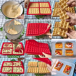 HYCSC 3 Pack Waffle Silicone Mold - 4 Cavity Square Waffle Silicone Mold, 18 Cavity Mini Round Waffle Mold, 20 Cavity Mini Square Waffle Pan, Non-Stick Silicone Waffle Mold for Baking