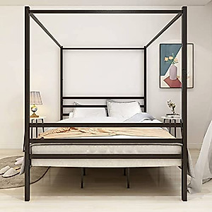 Epinki Metal Canopy Bed Frame, Platform Bed Frame Full with Minimalism Style Frame, Full Black