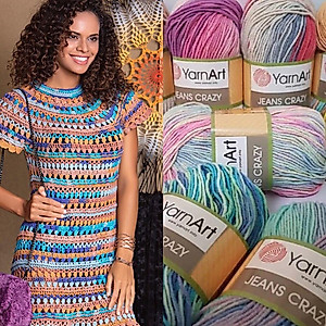 YarnArt Jeans Crazy 55% Cotton 45% PAC , Amigurumi Cotton Yarn, 2 Sport Yarn, 1 Skein/Ball 50 gr 174 yds (7202)