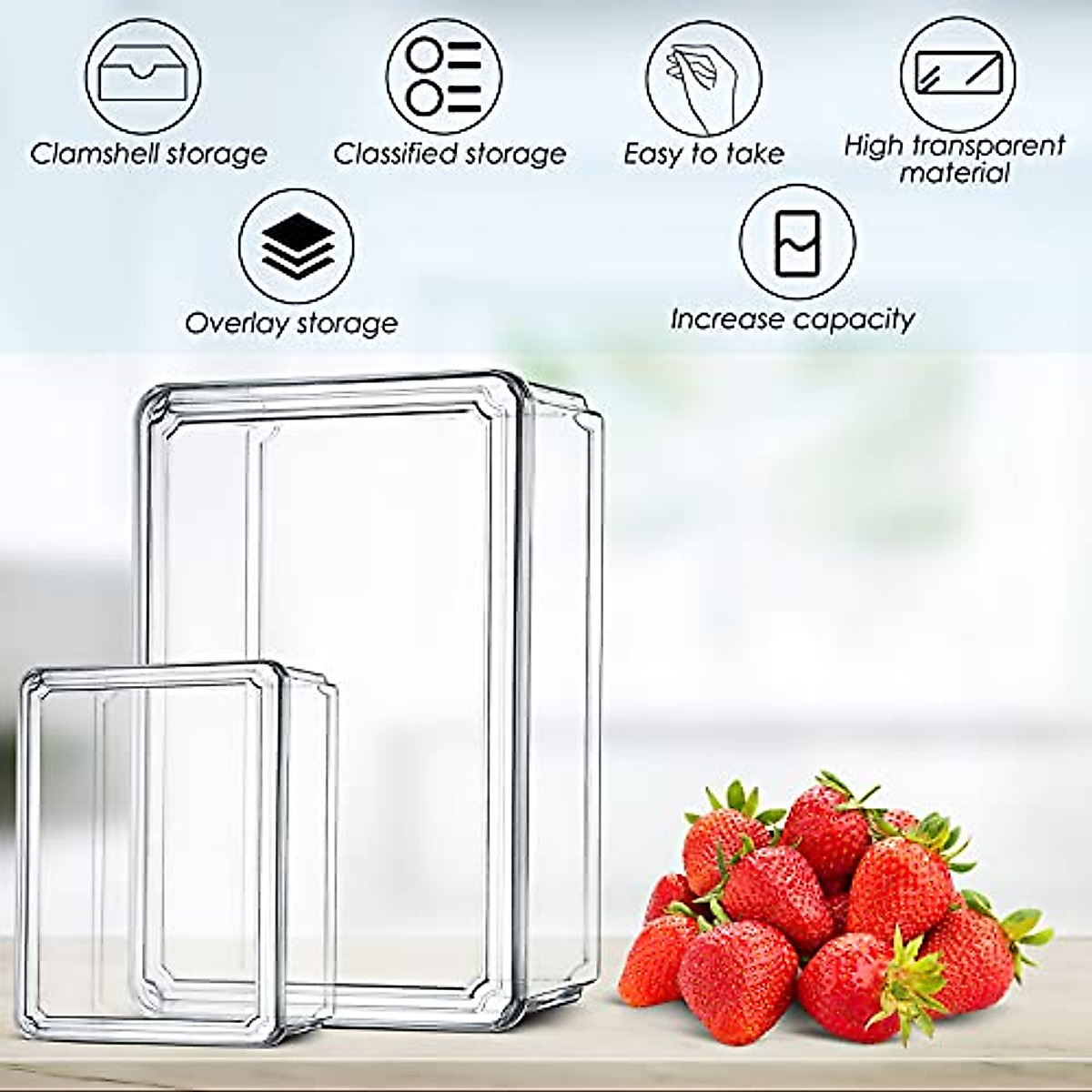 Set of 5 Fridge Organizer Bins Plastic Freezer Refrigerator Pantry Organizer Food Storage Box Container for Cabinet, Countertops, Cupboard, Kitchen Pantry Organization and Storage