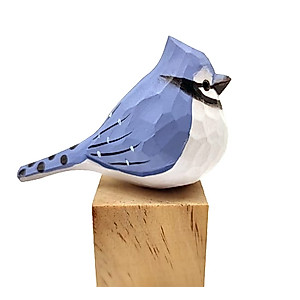 TALKLEK Hand Carved Wooden Bird Figurines, Creative Small Bird Statue for Home Decor, Bird Gifts for Bird Lovers (Blue Jay)