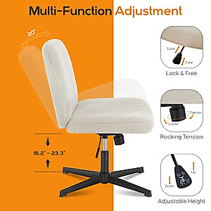DUMOS Cirss Cross Chair Legged Office Wide Comfy Desk Seat, No Wheels Armless Computer Task Seating, Swivel Vanity Home Height Adjustable
