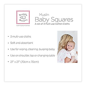 SwaddleDesigns Cotton Muslin Squares, Set of 3, 27x27 inches, Pink Heavenly Floral