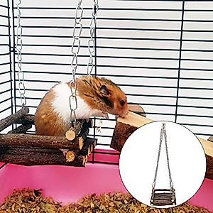 Goick Hamster Hammock-Wooden Hamster Swing Hammock Small Pet Toy Molar Supplies Pet Cage Accessories