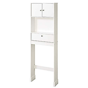 Zenna Home Drop Door Over-the-Toilet Bathroom Spacesaver, Bath-Storage Shelves with Leg Extensions, White