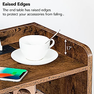 HOOBRO Nightstand with Charging Station, End Table with Open Drawer, Side Table with USB Ports and Outlets, for Small Spaces, Bedroom, Rustic Brown BF381BZ01