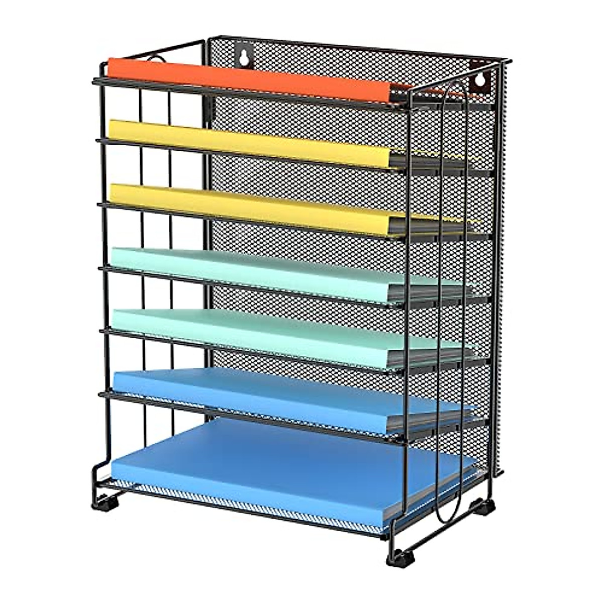 Univivi 7-Tier Tilted Metal Mesh File Paper Tray Letter Organizer, Tilted Trays Desktop File Organizer for Office and Home, Black