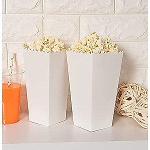 100 Pack White Popcorn Boxes for Party, 46 oz Bulk Paper Popcorn Containers for Movie Night, Carnival Decorations (7.8 x 4.25 x 4.25 In)