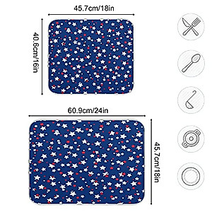 Usa Flag 4th July American Red White Blue Star Stripes 9 Dish Drying Mat for Kitchen Ccounter Absorbent Microfiber Small Drying Pad Dish mats for Kitchen Countertops 16 x 18 Inch