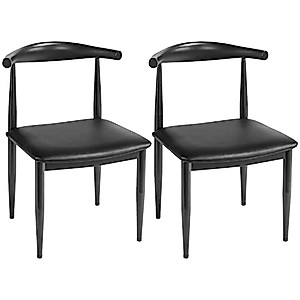 Yaheetech 2pcs Dining Chairs Mid Century Armless with Backrest Fabric Leather Seat Metal Legs for Kitchen Living Room Chair - Black