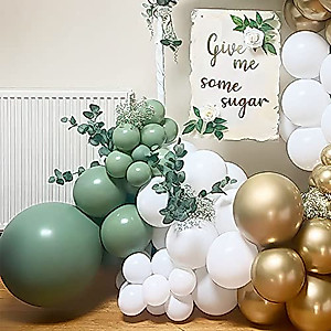 YSF Sage Green Balloon Garland Arch Kit 137pcs with Matte White Balloons and Chrome Gold Balloons for Wedding Birthday Party Baby Shower Party Background Decoration