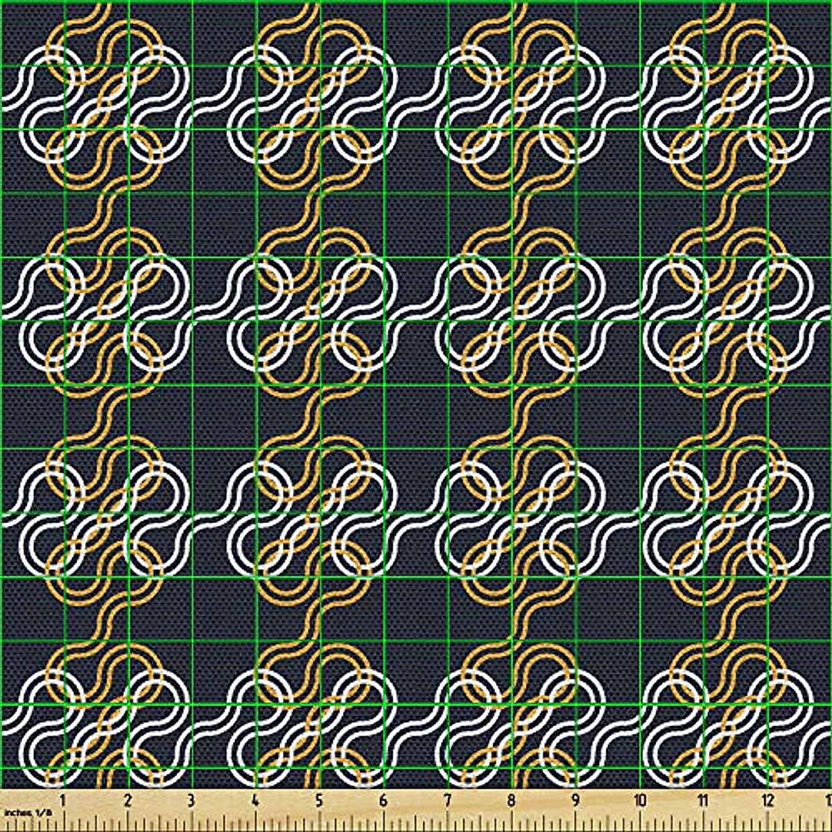 Ambesonne Abstract Fabric by The Yard, Pattern with Interlacing Lines Knots Modern Twisted Tangled Design, Decorative Fabric for Upholstery and Home Accents, 1 Yard, Dark Blue Marigold White