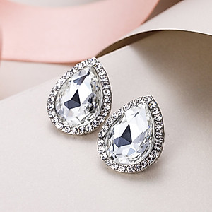 EVER FAITH Women's Austrian Crystal Wedding Teardrop Stud Earrings Clear Silver-Tone