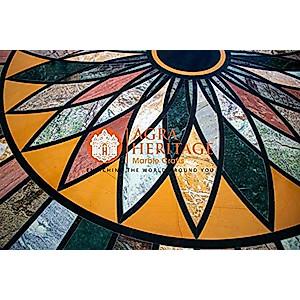 Marble Round Dining Table Top Handicraft Inlay Geometric Design Center Furniutre Hallway Decor | 41" Inches