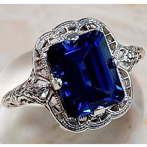 YUREN Elegant Huge Natural 3.5Ct Tanzanite 925 Silver Sapphire Ring Women Wedding Engagement Size 6-10 (US code 7)