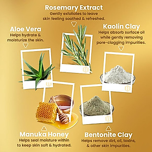 Honeyskin Bentonite Clay Face Mask with Manuka Honey - Gentle Face Exfoliator - Hydrating Facial Mask for Acne Prone and Dry Skin - Face Mask Skin Care w/ Pore Minimizer and Deep Cleanser (3oz)