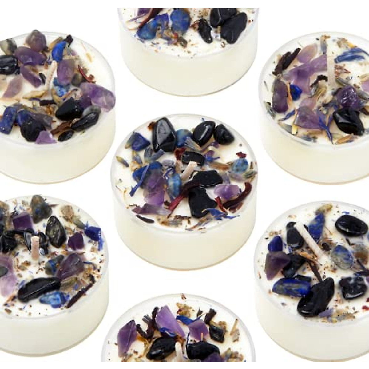 New Moon Candle by New Moon Beginnings - New Beginnings & Manifestation Candle - Dried Flower, Herb, & Crystal Candles - Aromatherapy Candles - Soy Candle - Set of 6 Tealights