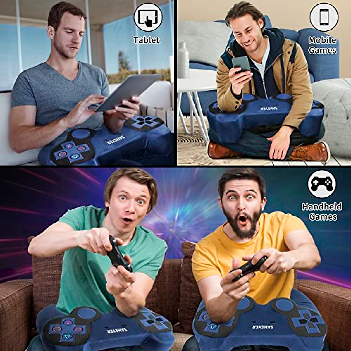 SAHEYER Memory Foam Gaming Pillow, 2 in 1 Plush Side Sleeper Neck Pillow for Elbow Pain Relief, Video Game Controller Pillow for Teen Boyfriend Gamer/Sofa Couch/Computer Chair/Play Station/Bed/Reading