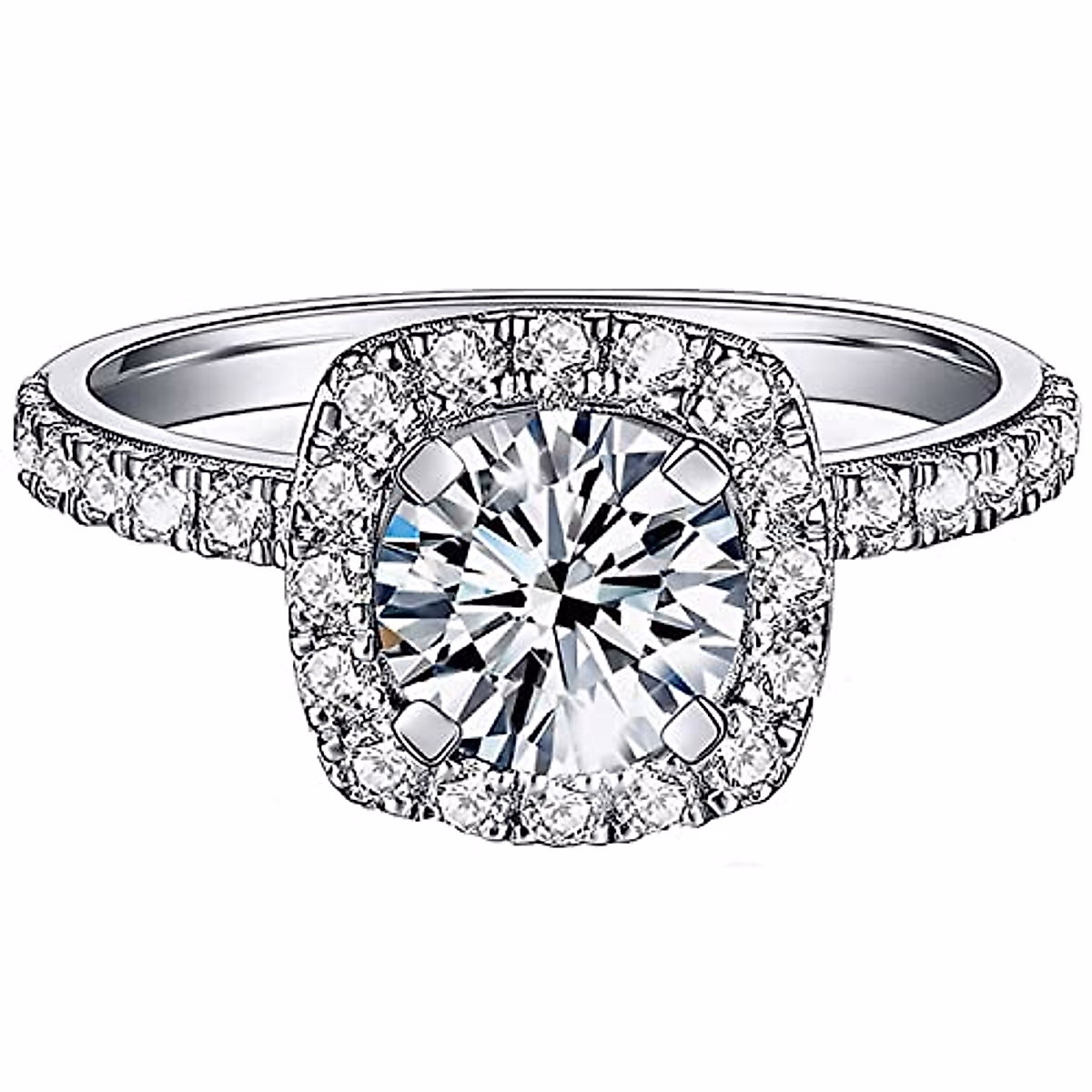 Jansme 1.5ct Cushion Cut Halo Moissanite Engagement Rings for Women Half Eternity 925 Sterling Silver Brilliant Solitaire Square Real Moissanite Engagement Rings Size 6