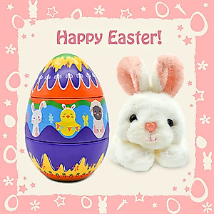 U-PTYTM Bunny Rabbit Stuffed Animals Plush Toys, Metal Eggs Easter Birthday Gifts for Kids Boys Girls, Cuddly & Soft, Bedroom Decorations