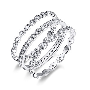 AVECON Wedding Rings for Women Anniversary Eternity Bands Womens 3 Stackable Rings CZ Engagement Bridal 925 Sterling Silver Ring Sets Size 9
