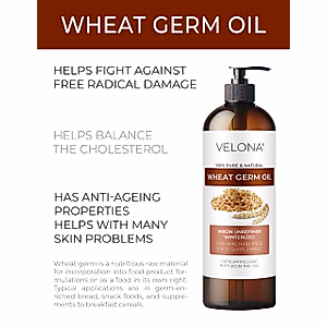 velona Wheat Germ Oil USP Grade 8 fl oz | Natural source of Vitamin E |100% Pure Carrier Oil | Unrefined, Winterized | Cooking, Face, Hair & Skin Care