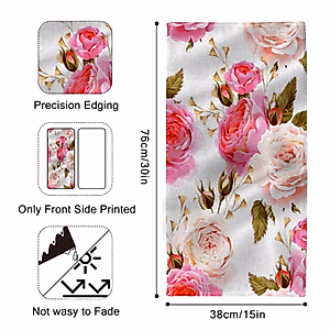 Cotton Bath Hand Towels for Bathroom - Ultra Soft Microfiber Face Towel with Pink Rose, Highly Absorbent Quick-Drying Lightweight Spa Towel, Washcloth Dish Tea Towels for Kitchen 30 x 15 inch