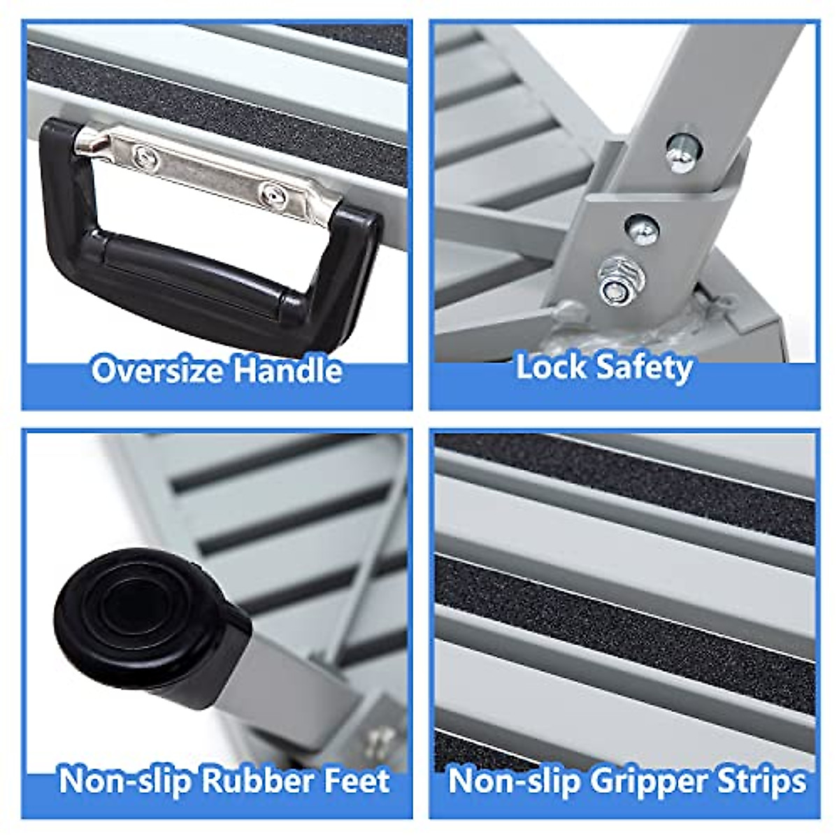 Homeon Wheels Safety RV Steps,Aluminum Folding Platform Step with Non-Slip Rubber Feet and Handle, More Stable Supports Up to 1000 lbs