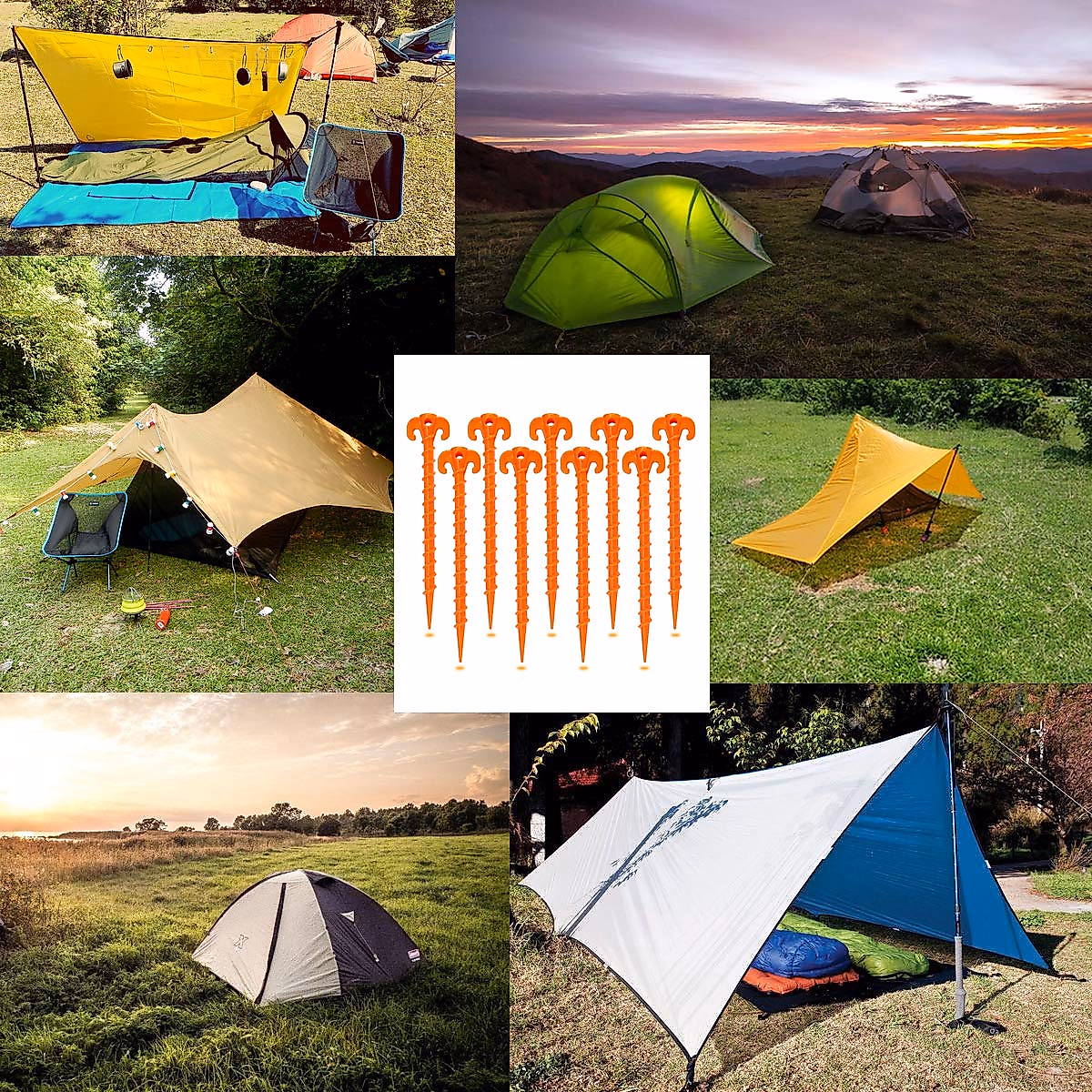 Hikemax Spiral Plastic Tent Stakes 15 Pack - 10 Inch Heavy Duty Beach Tent Pegs Canopy Stakes - Essential Gear for Camping, Backpacking, Gardening and More