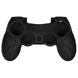 PlayVital Guardian Edition Black Ergonomic Soft Anti-Slip Controller Silicone Case Cover for ps4, Rubber Protector Skin with Joystick Caps for ps4 Slim for ps4 Pro Controller