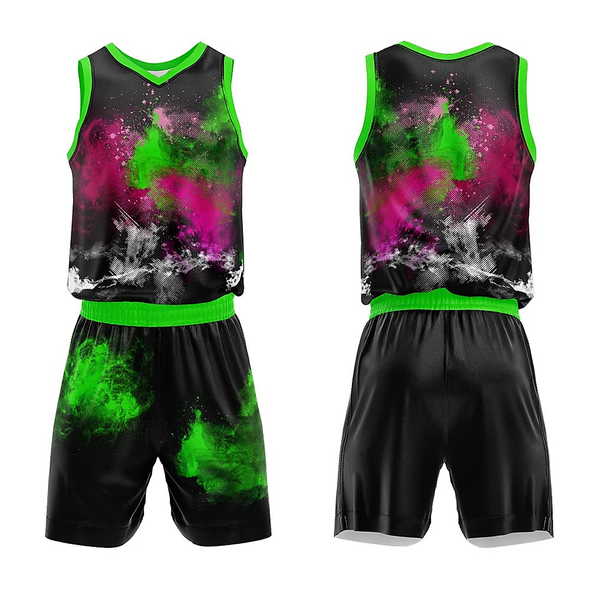 Custom Basketball Jersey for Men Women Adult Youth Print Name Number Logo (Splash-Rose-Neon Green)