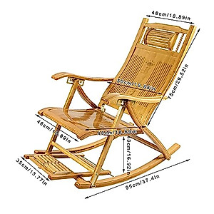 EROOLU Outdoor Lounger Chair, Elderly Balcony Rocking Chair Lazy Person Folding Rocking Chair Adult Rattan Chair Bamboo Rocking Chair Recliner