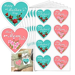 Top label Happy Mother's Day Stickers,2 Inch Mother's Day Heart Shape Envelope Seals Label,Gift Tags for Bouquet,Gift Box and Envelopes,240 Pcs, Bright