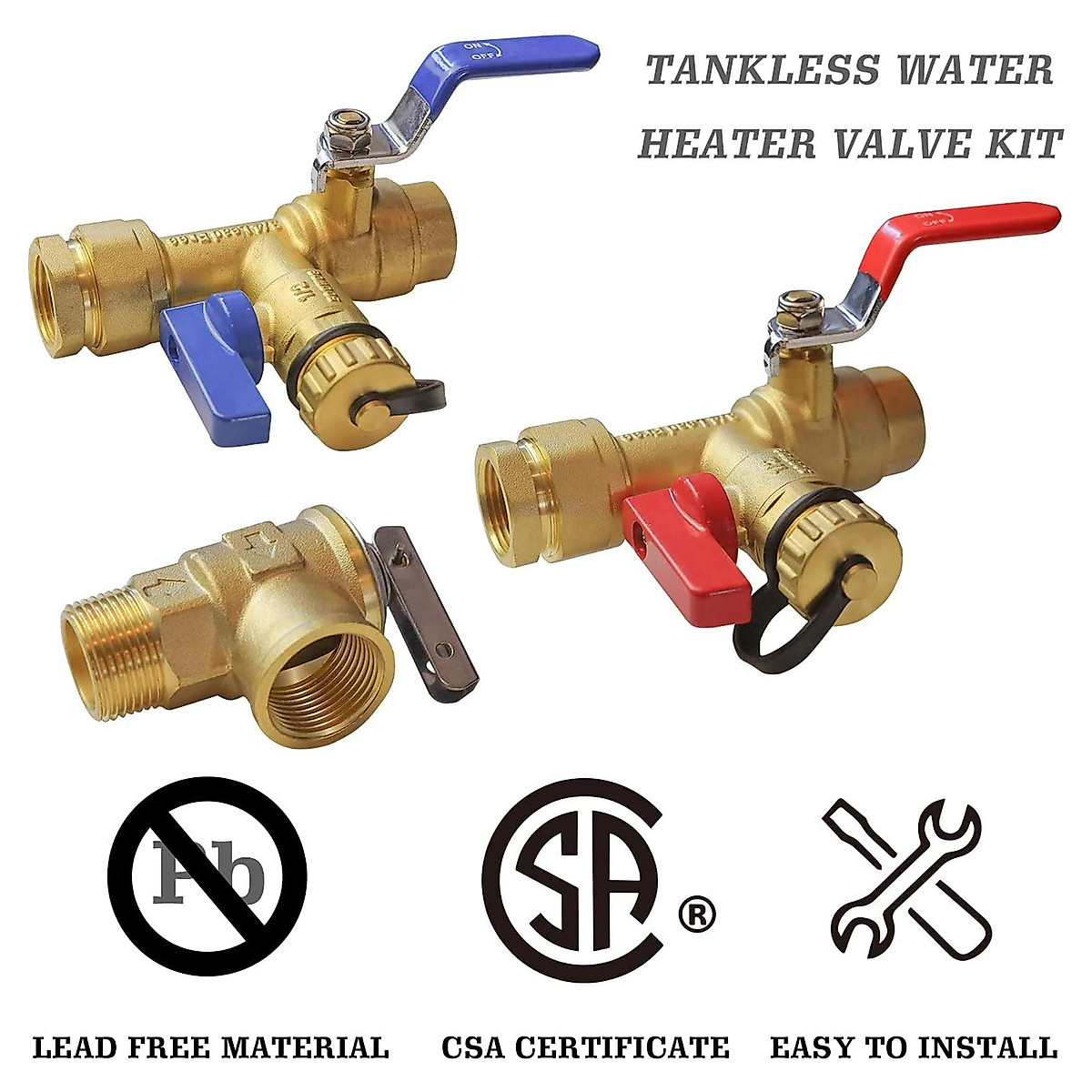 Xiny Tool 3/4-Inch IPS Isolator Tankless Water Heater Service Valve Kit with Pressure Relief Valve, Clean Brass