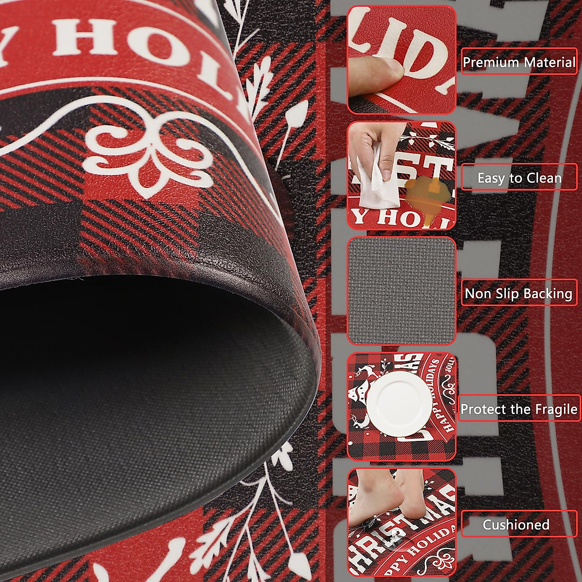 Cekene Anti Fatigue Kitchen Mat Set of 2 Christmas Memory Foam Thick Cushioned Rugs for Kitchen Non-Slip Standing Mat 17"×28" and 17"×47" Waterproof Wipeable