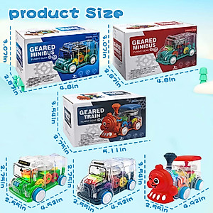 HT HONGTENG Transparent Car Toys 3 Sets,Inertial Vehicle with LED Effects and Ringtone,Color Moving Gear,3-6 Years Old Children's Birthday Educational Toys (City Vehicles)
