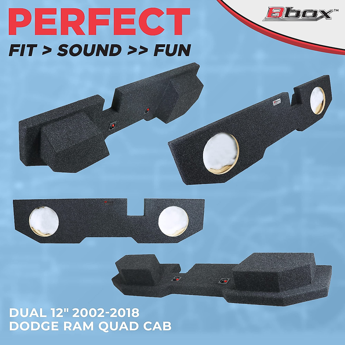 Bbox Dual 12 Inch Subwoofer Sealed Enclosure - Fits 2002 - 2018 Dodge Ram Quad Cab - Carpeted Car Subwoofer Boxes & Enclosures - Subwoofer Box Improves Audio Quality, Sound and Bass - Charcoal