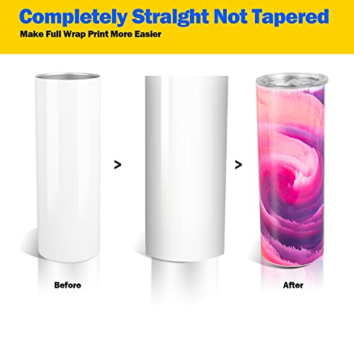 12PCS 20 OZ Sublimation Tumblers Blank Skinny Straight Stainless Steel Double Wall Insulated with Lid, Straws, and Shrink Wrap Polymer Coating for Heat Transfer