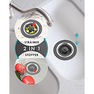 Drifop 3 in 1 Kitchen Sink Stopper and Strainer Combo, Pop Up Stainless Steel Kitchen Drain Strainer, Anti-Clogging Sink Strainer Basket with Handle for Standard 3-1/2 inch Drain, 1Pack