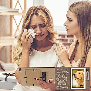 Dog Memorial Picture Frame with Pet Urns for Dogs Ashes, Pet Condolences Photo Frame with Paw Print, Passing Away Gifts for Pet Loss Remembrance, Touching Sympathy Gift for Loss of Dog (Brown1)