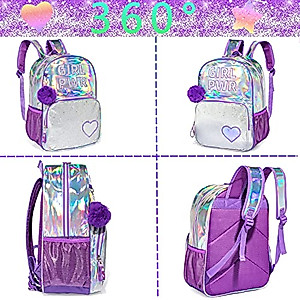 HTgroce Purple Backpacks for Girls with Lunch Box Kindergarten Backpack Glitter for Girls School Backpack Set Girls Book Bag Purple