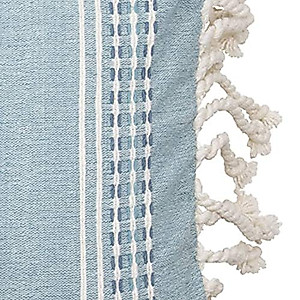 Foreside Home & Garden Blue Woven 14 x 22 inch Decorative Cotton Throw Pillow Cover with Insert and Hand Tied Tassels