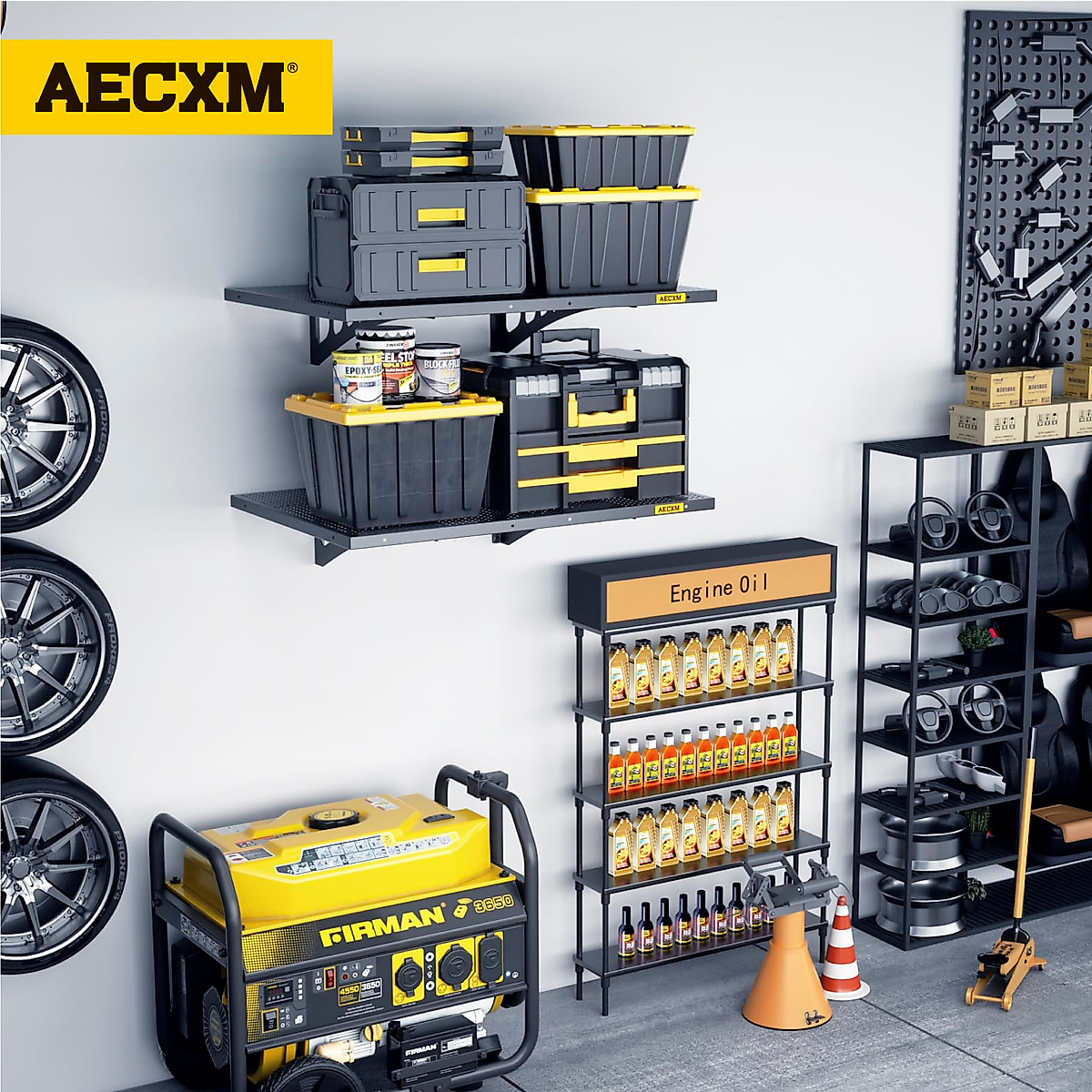 Aecxm 2pack-1.64x4ft Garage Storage Rack - Floating Wall Shelves, Heavy Duty, Sturdy, Wall Mounted (Black)
