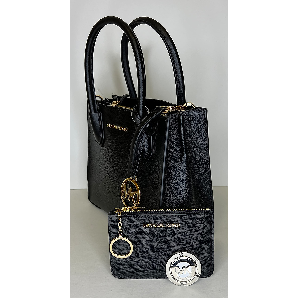 Michael Kors MICHAEL Michael Kors Mercer MD Messenger bundled SM TZ Coinpouch Purse Hook (BLK)