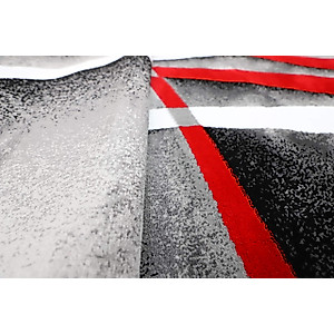 GLORY RUGS Modern Area Rug 5x7 Red Swirls Carpet Bedroom Living Room Contemporary Dining Accent Sevilla Collection 4816A (Grey Red)