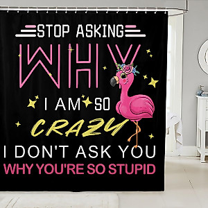Manfei Cartoon Flamingo Kids Shower Curtains,Tropical American Animals Cute Bathroom Curtains for Girls Boys Adults,Stars Romantic Pink Kawaii Waterproof Curtains,12 Hooks Suits,72" W x 72" L