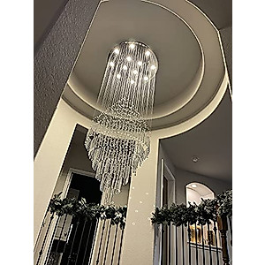 Luxury Large Foyer Chandelier, Modern 12-Lights Round Raindrop Crystal Chandeliers High Ceiling Flush Mount Light Fixtures for LivingRoom Entryway, Stairs D31.5 X H86.7 of CRYSTOP