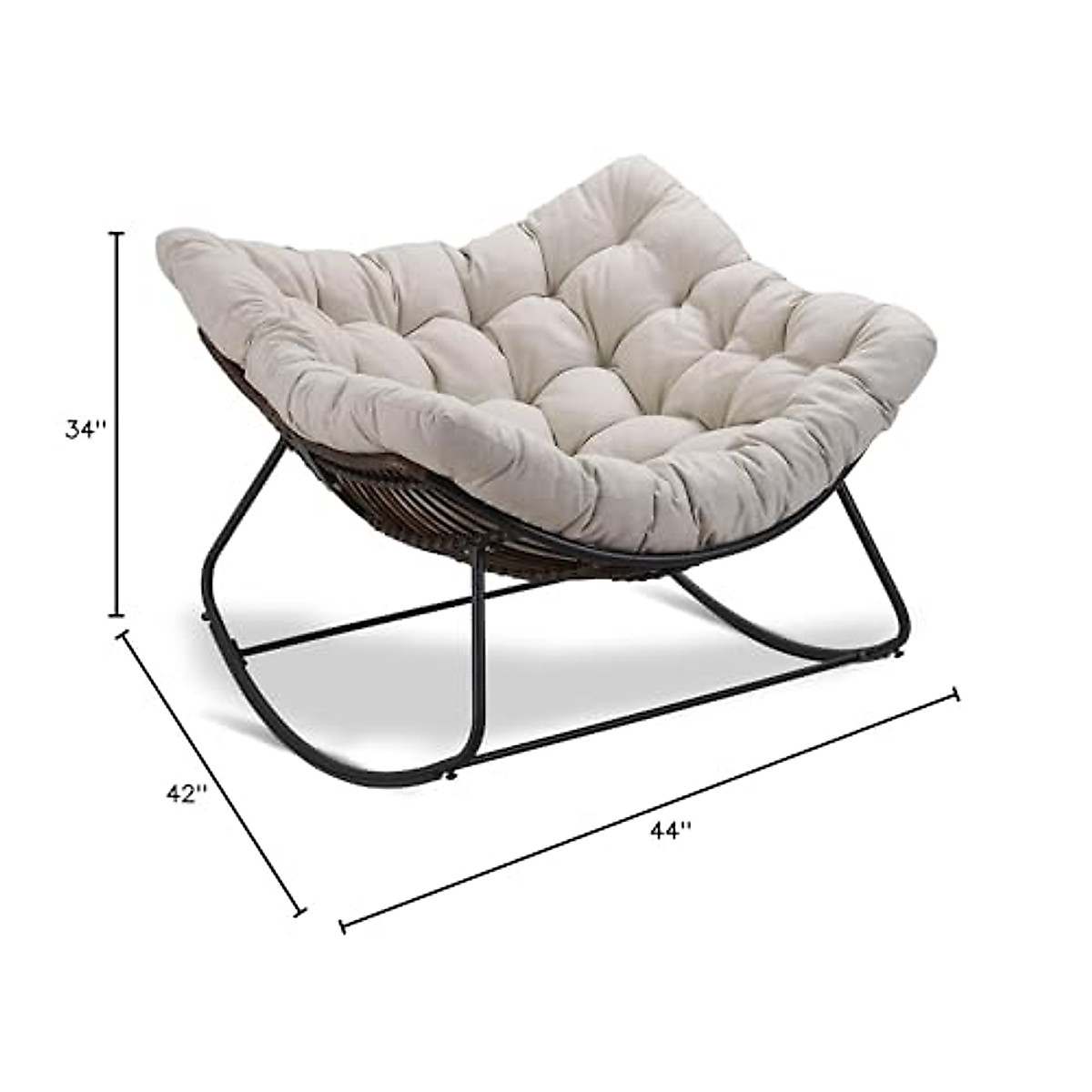 ZJEYEJZ Outdoor Rocking Chair, Oversized Rattan Papasan Rocking Chair, Patio Wicker Egg Chair with Padded Cushion, Rocker Egg Chair for Living Room, Patio, Front Porch, Backyard