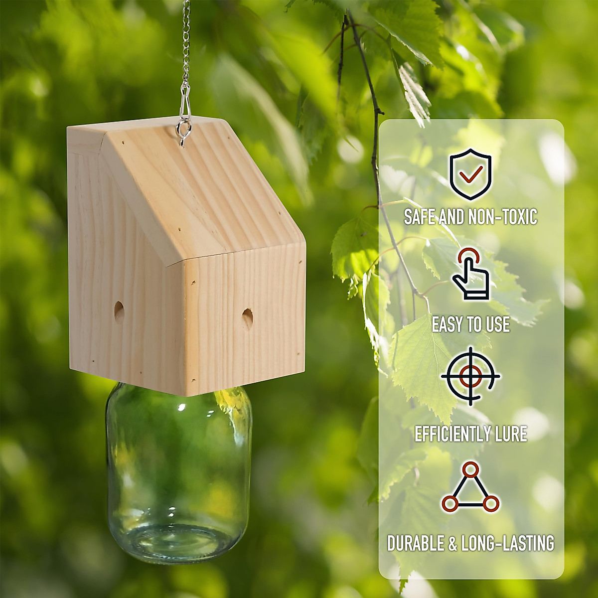 GRTRE 4 Pack Wood Carpenter Bee Trap for Outside - Wood Boring Bee Trap - Best Bee Trap - Nature Pentroof Style Carpenter Bee Traps Outdoor Hanging - Insect Traps Removes Carpenter bee
